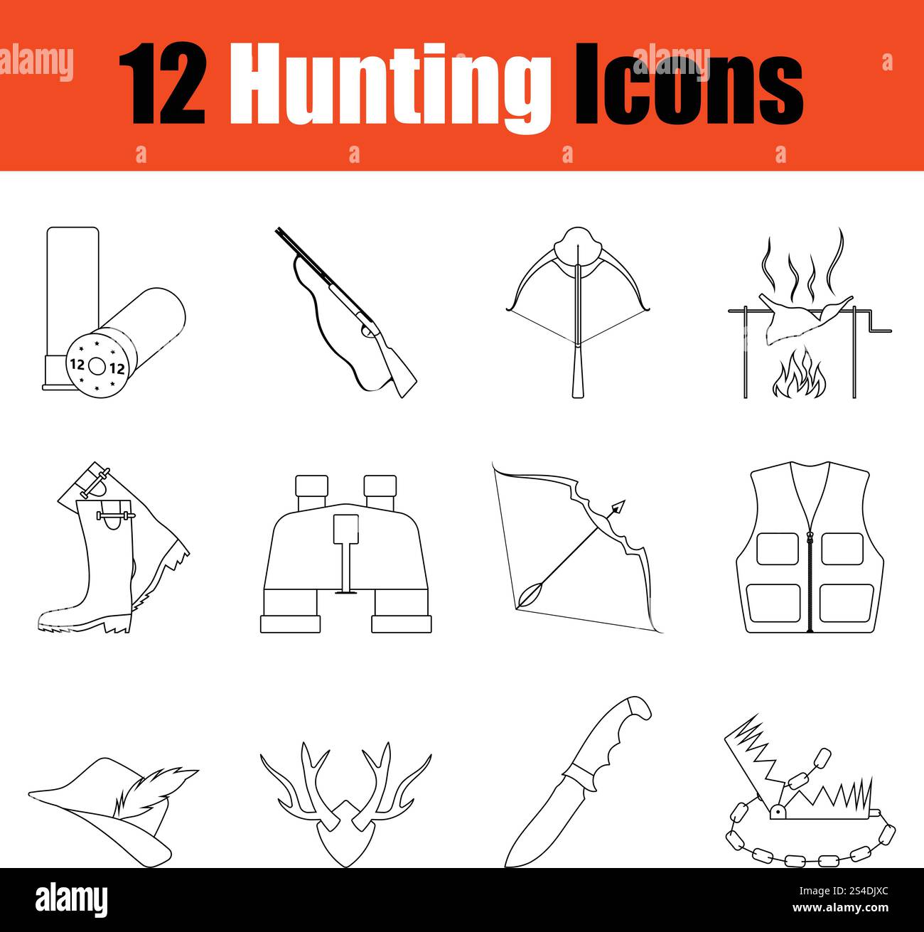 Hunting icon set. Thin Line design. Vector illustration Stock Vector ...