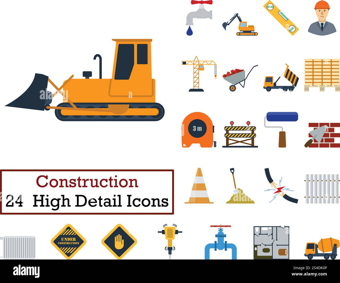 Set of 24 Construction Icons. Flat color design. Vector illustration ...