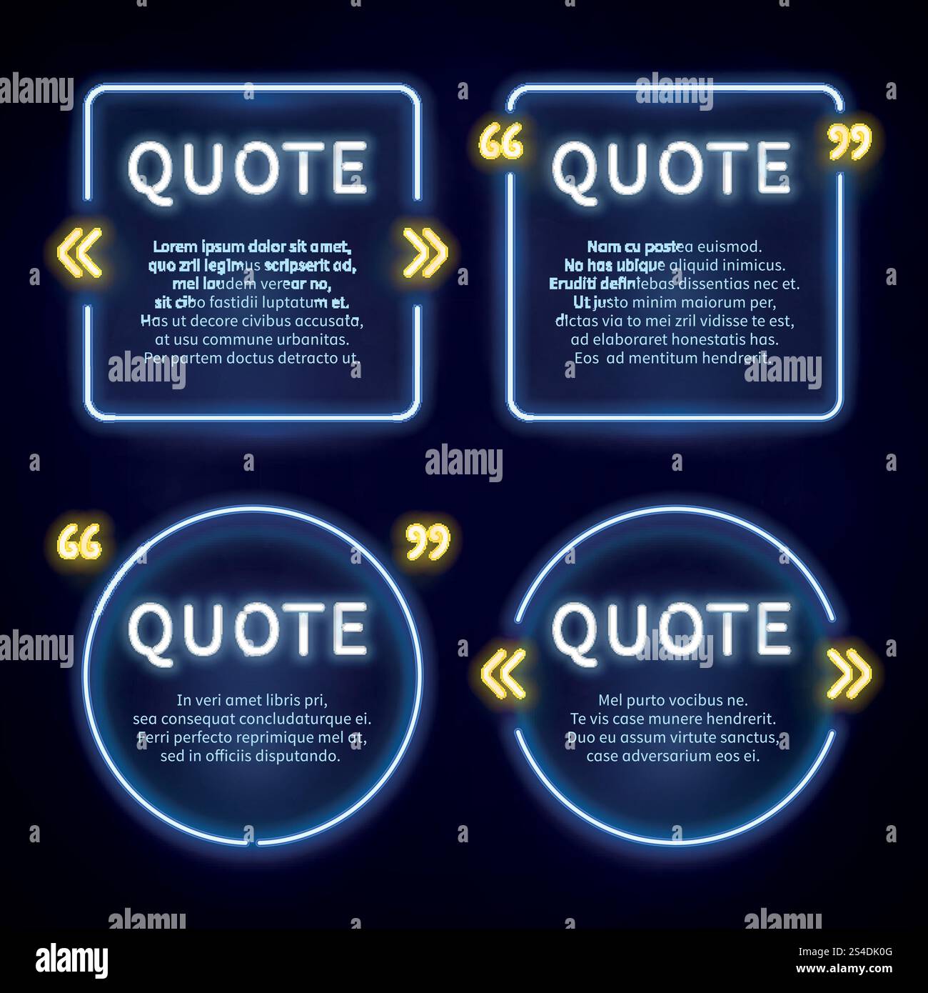 Neon light box 80s frames with quote marks vector. Set of neon for text ...