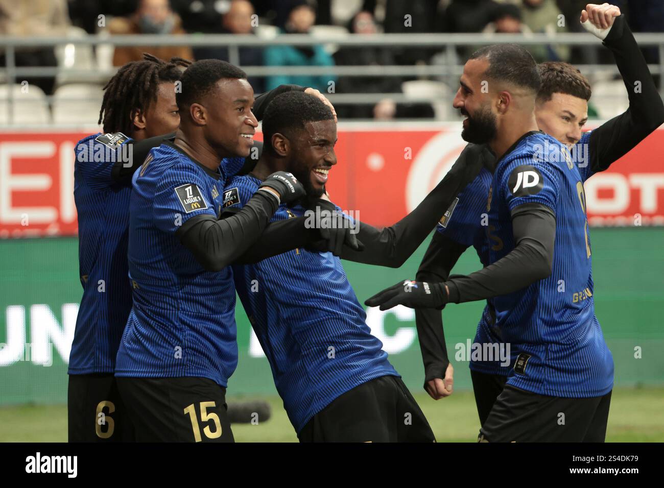 Reims, France. 11th Jan, 2025. Mohamed-Ali Cho of Nice celebrates his ...