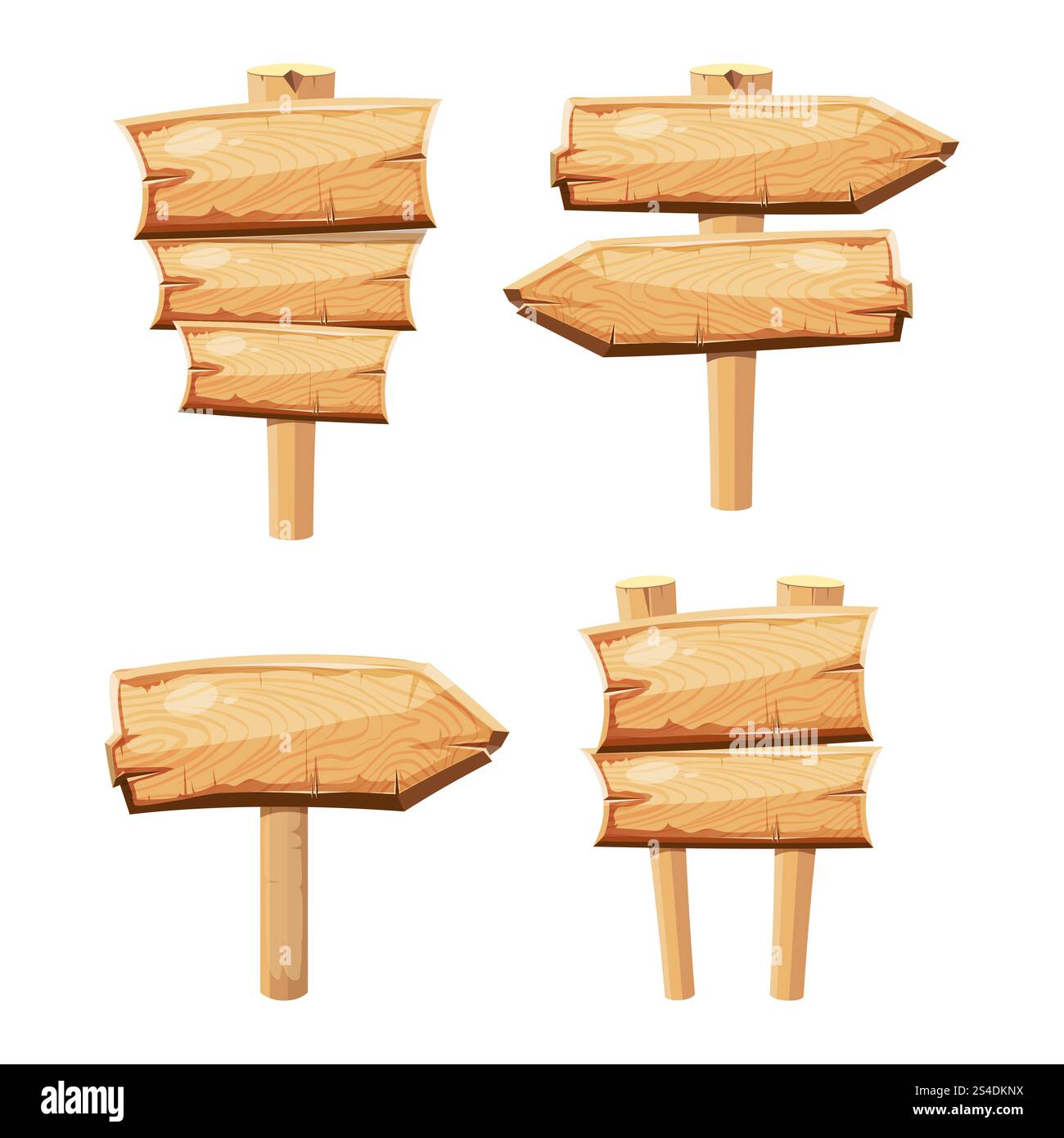 Old wooden blank cartoon sign boards isolated on white vector. Arrows ...