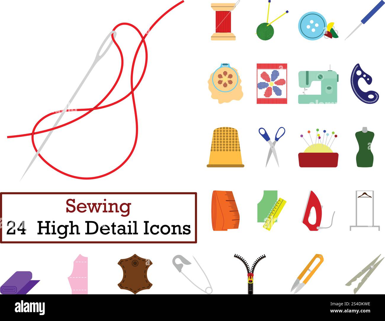 Set of 24 Sewing Icons. Flat color design. Vector illustration Stock ...