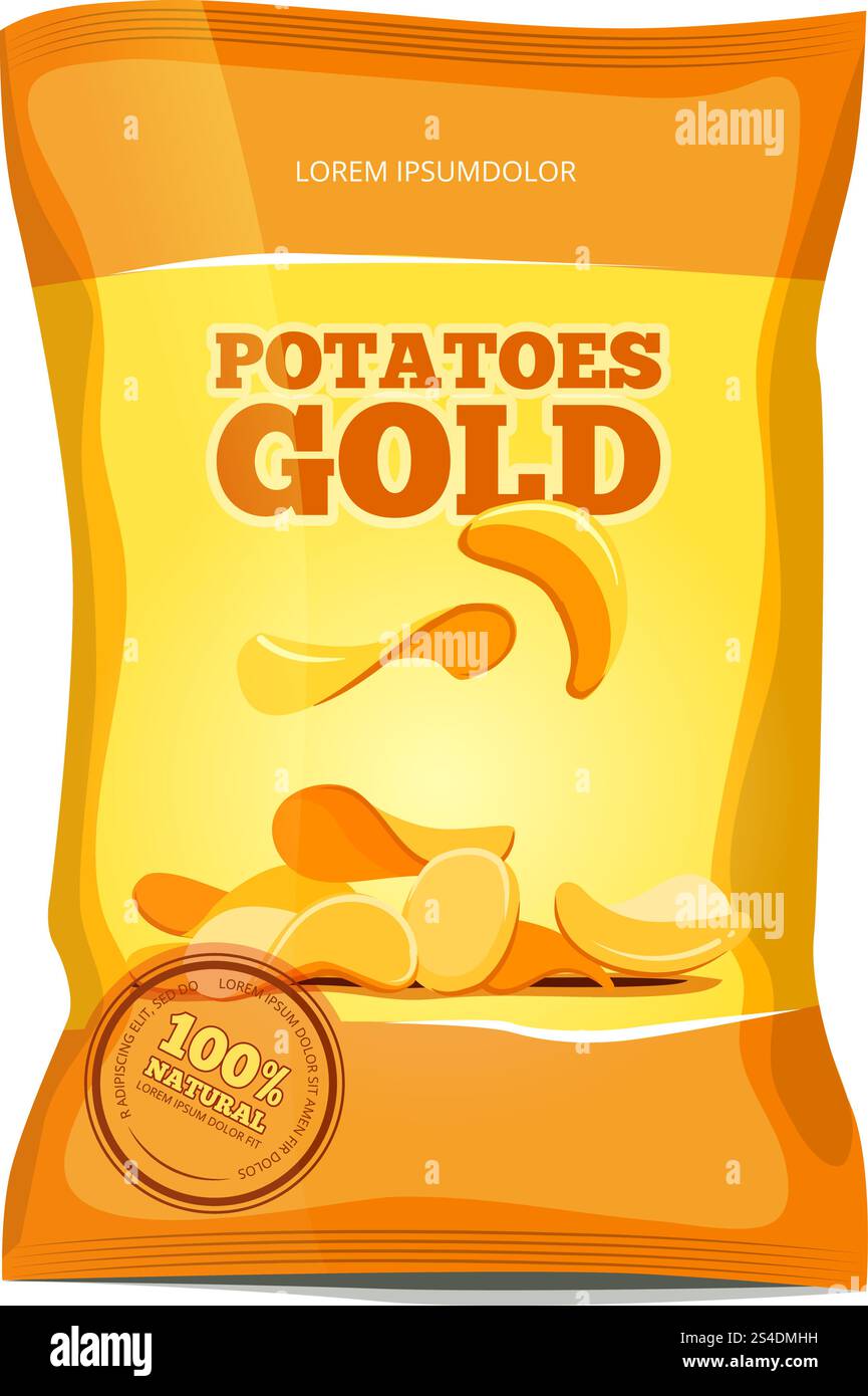 Crisp potato chips snacks vector bag package. Salted chips package ...