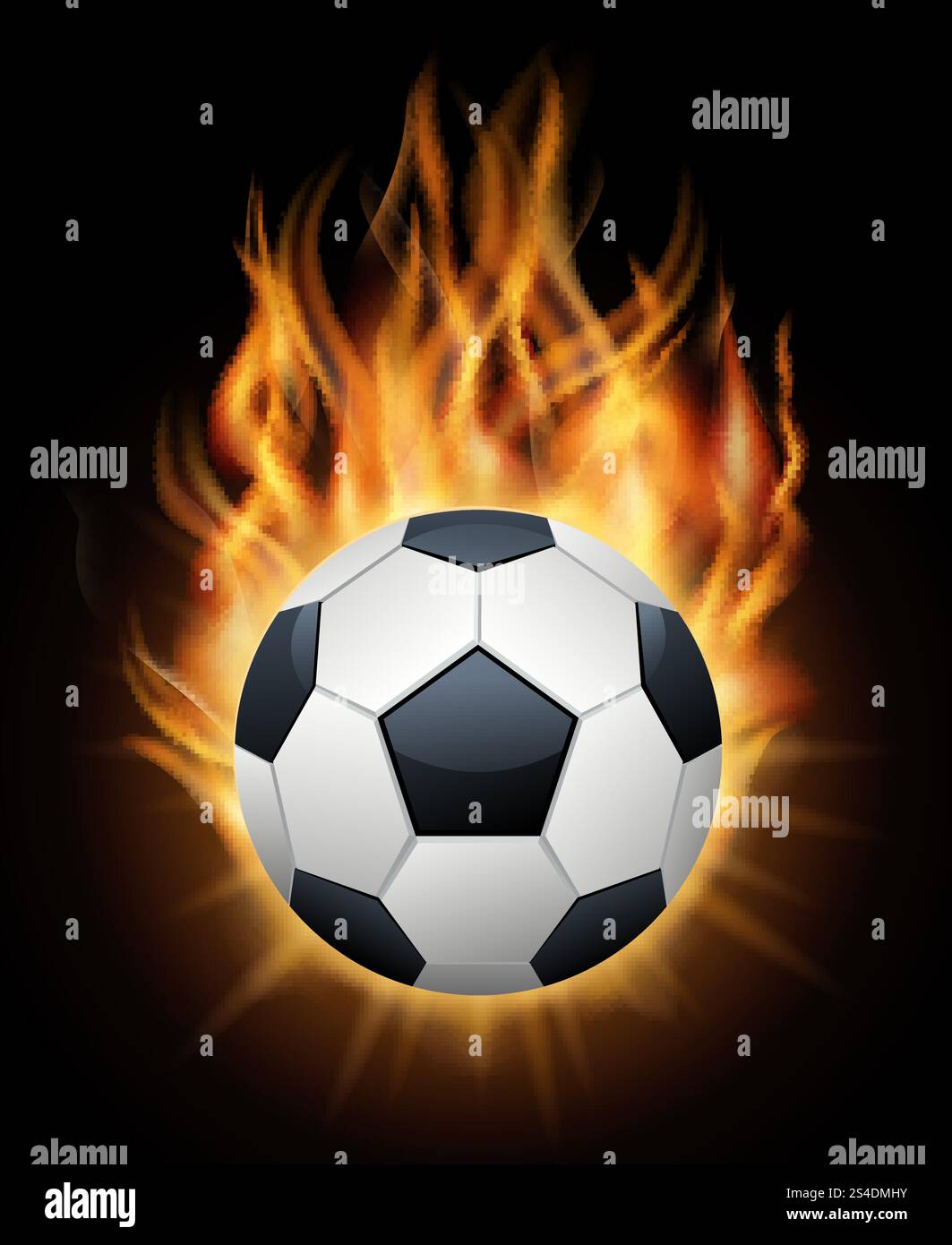 Realistic burning soccer ball isolated black vector. Sport football ...