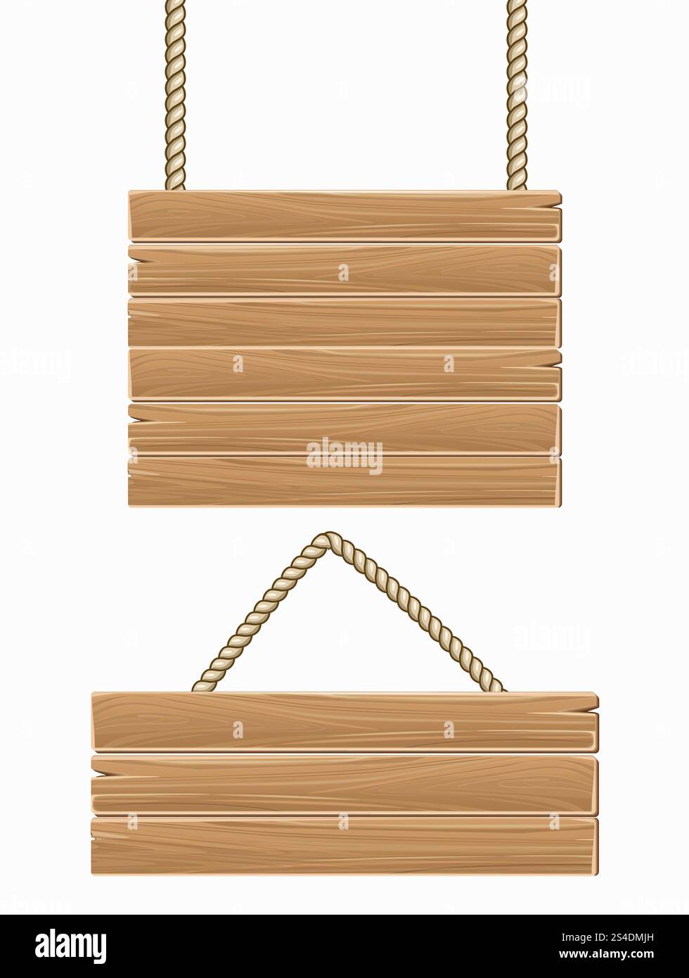 Hanging vector wooden blank sign boards isolated over white. Wood ...