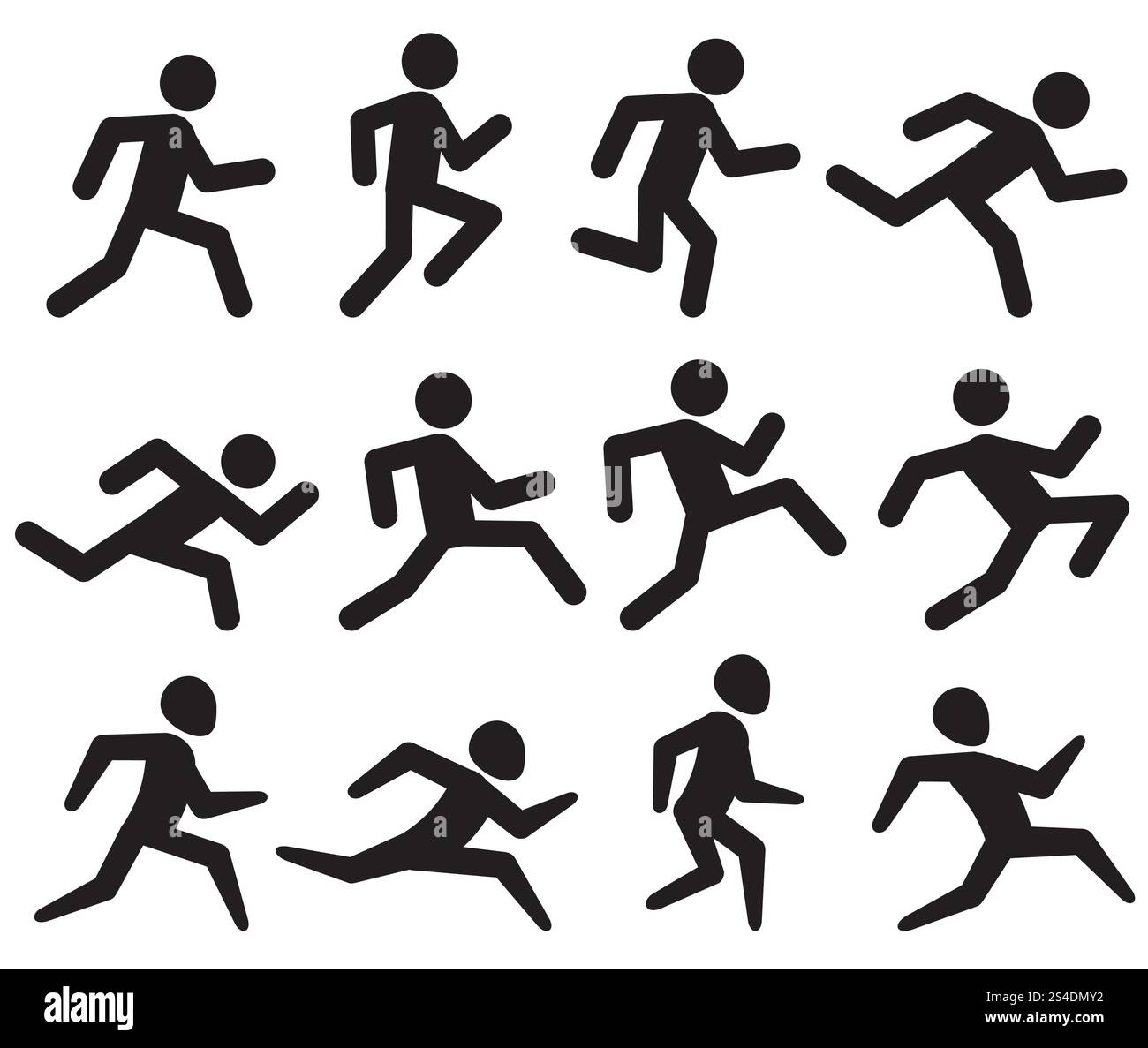 Man running figure black pictograms, jogging activity vector icons ...
