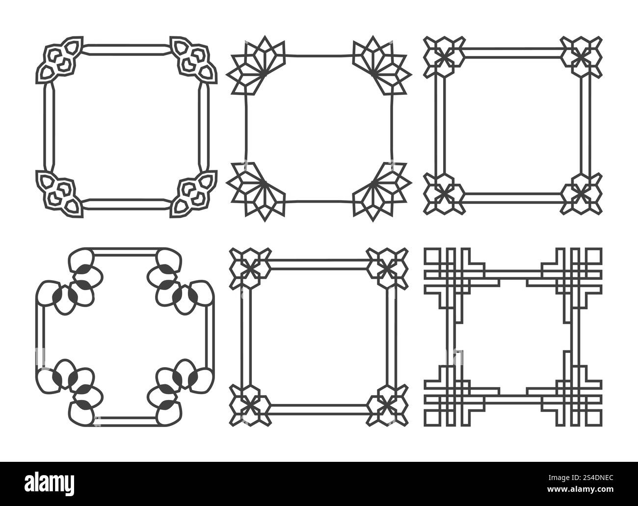 Square vector asian retro frames set. Black chinese elements isolated ...