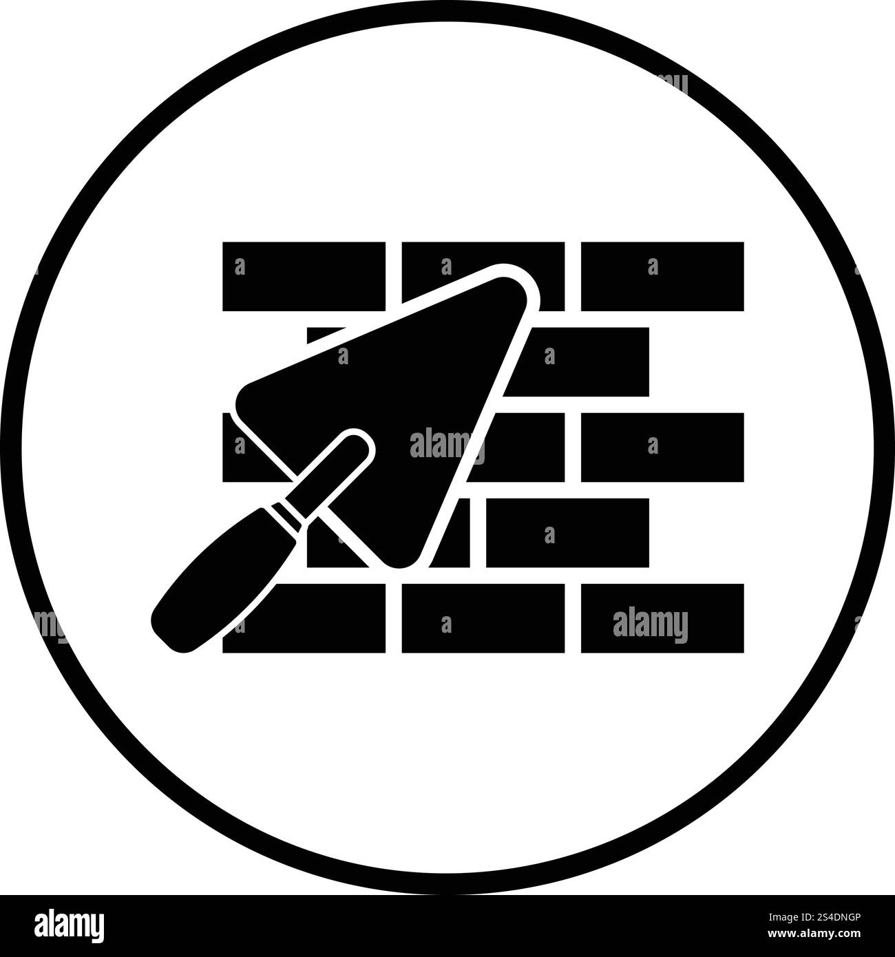 Icon of brick wall with trowel. Thin circle design. Vector illustration ...