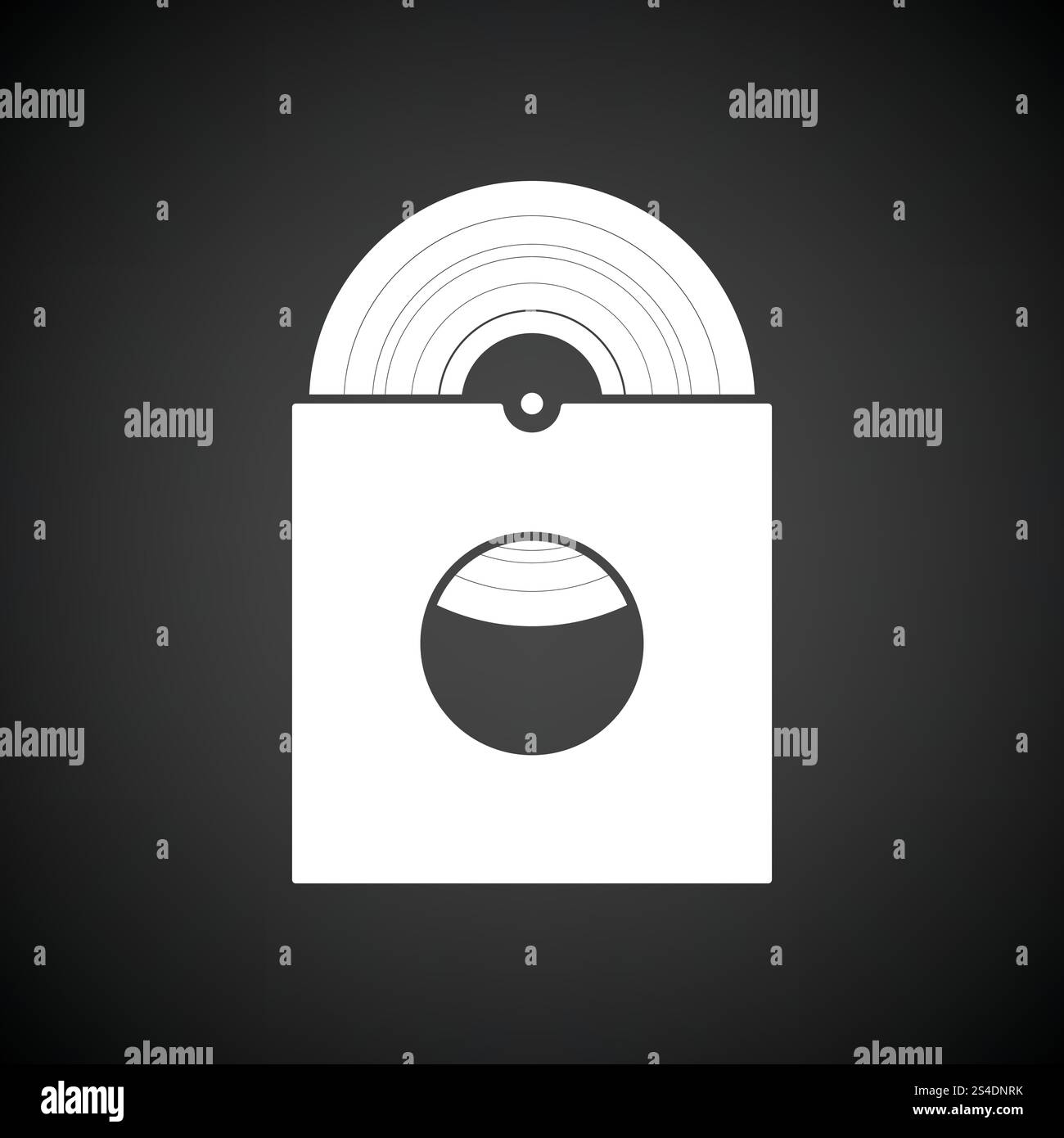 Vinyl record in envelope icon. Black background with white. Vector ...
