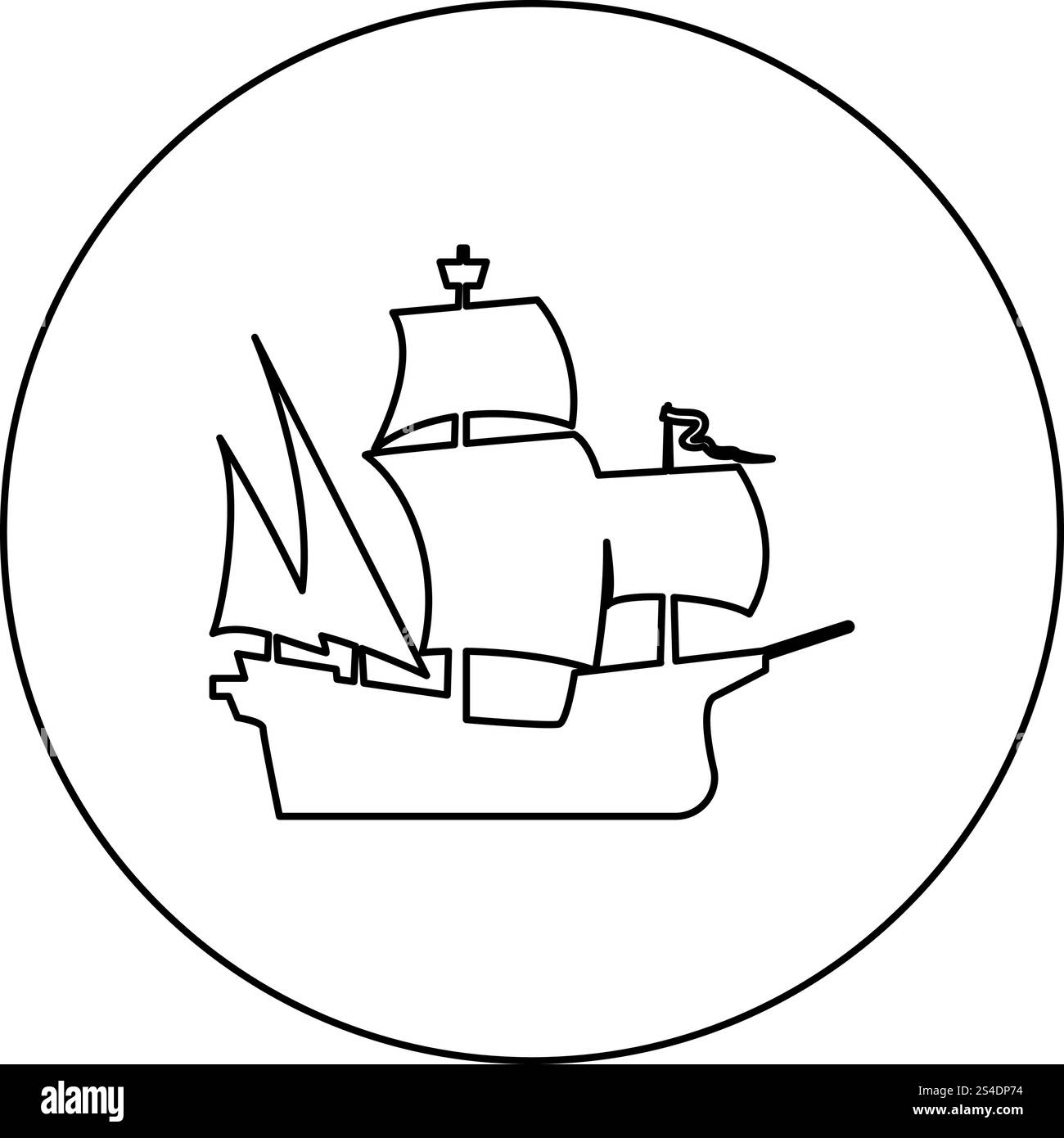 Medieval ship icon black color in round circle outline vector ...