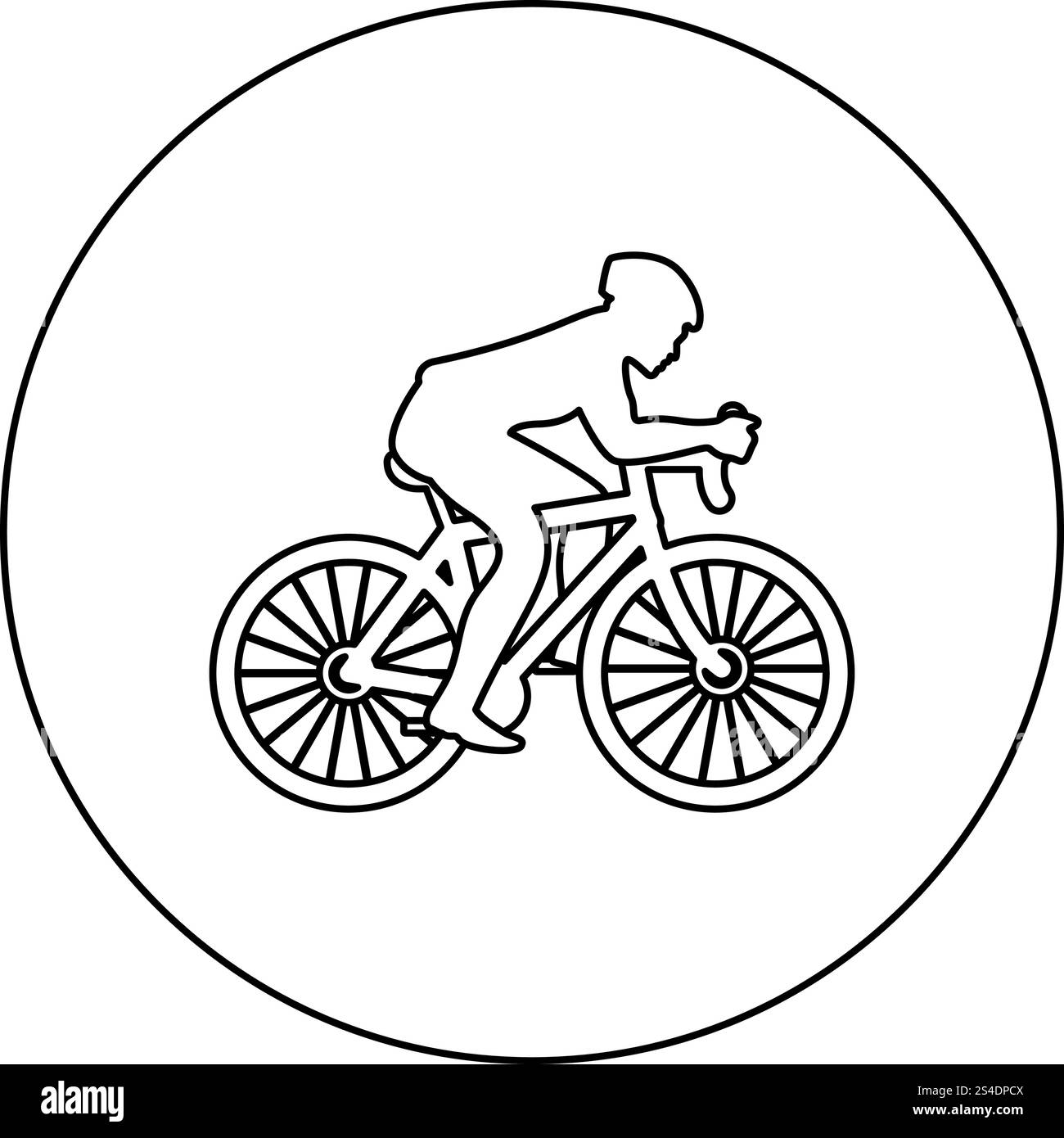 Cyclist on bike silhouette icon black color in round circle outline ...