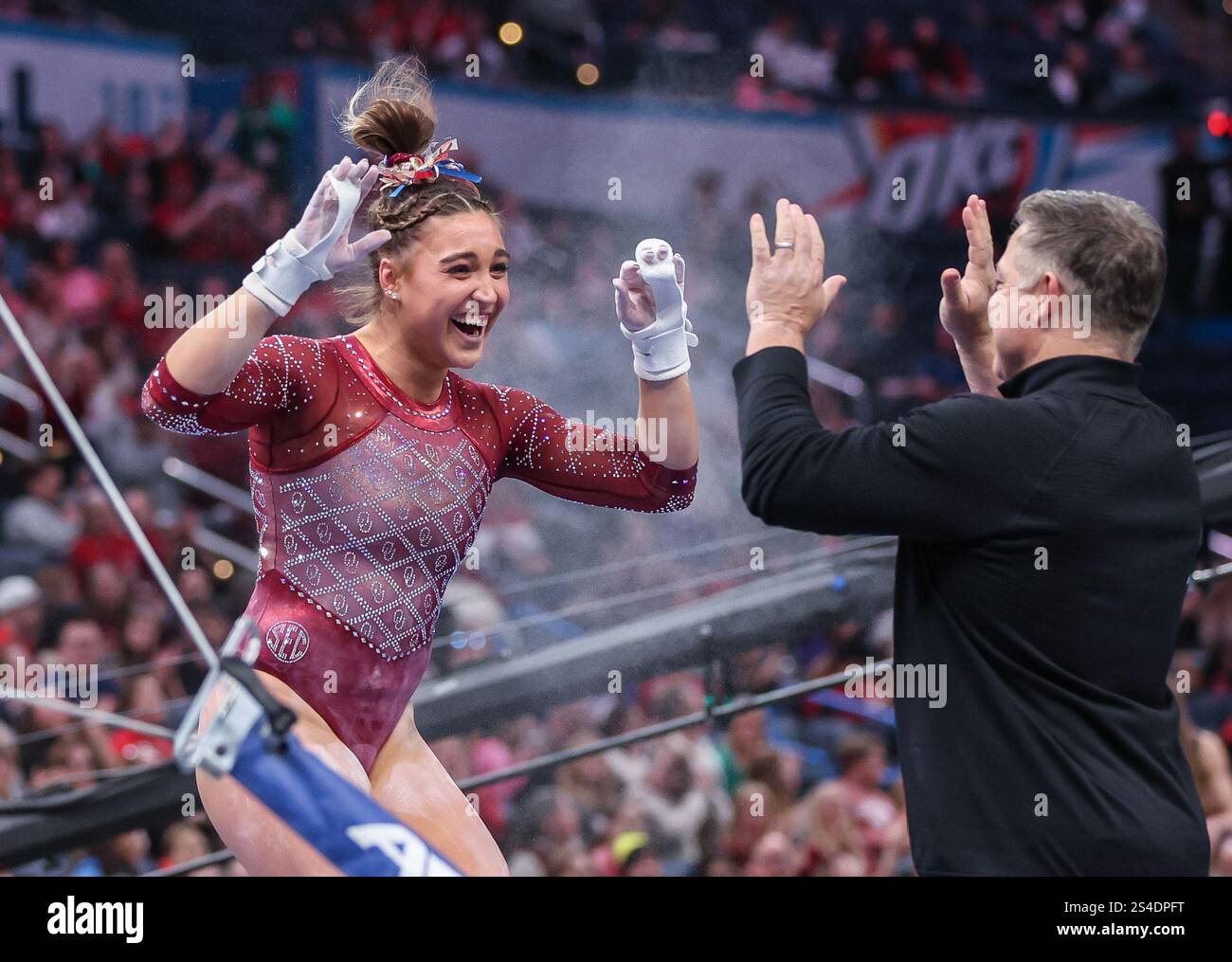 January 11, 2025: Oklohoma's Danielle Sievers celebrates after her bar ...