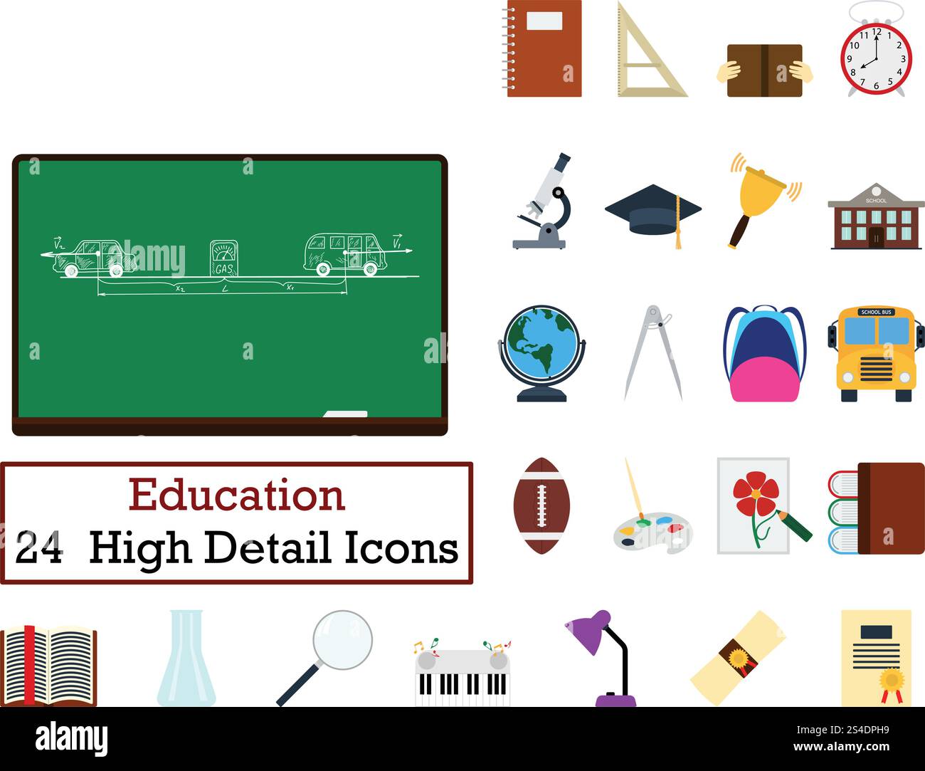 Set of 24 Education Icons. Flat color design. Vector illustration Stock ...