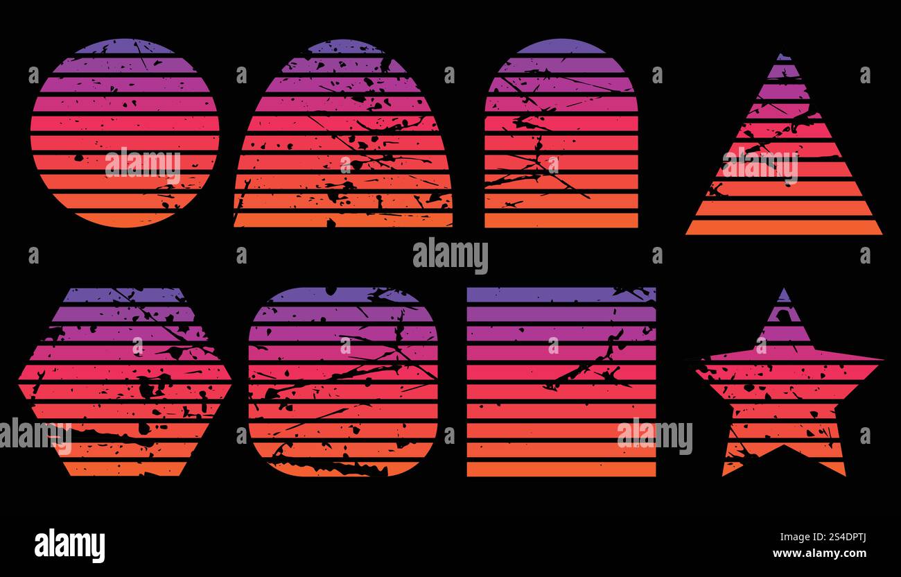 Set of retro sunsets in the style of the 80s and 90s. Retro Sunset ...