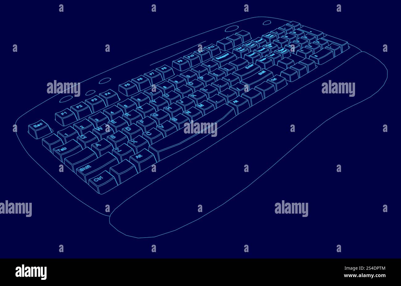 Keyboard is shown in a blue color. The keyboard is in a close up view ...