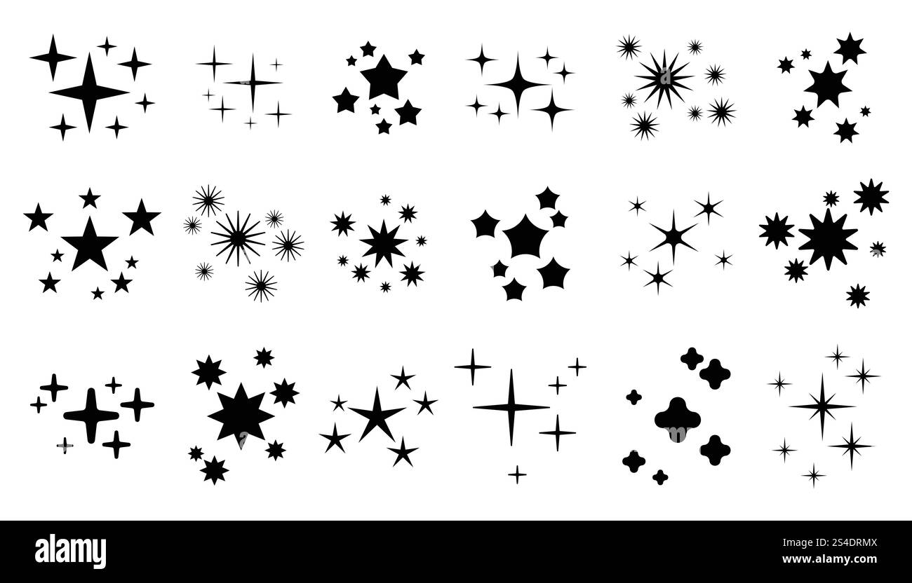 Collection of stars and patterns. Glowing celestial elements of design. Set of Y2K stars ...