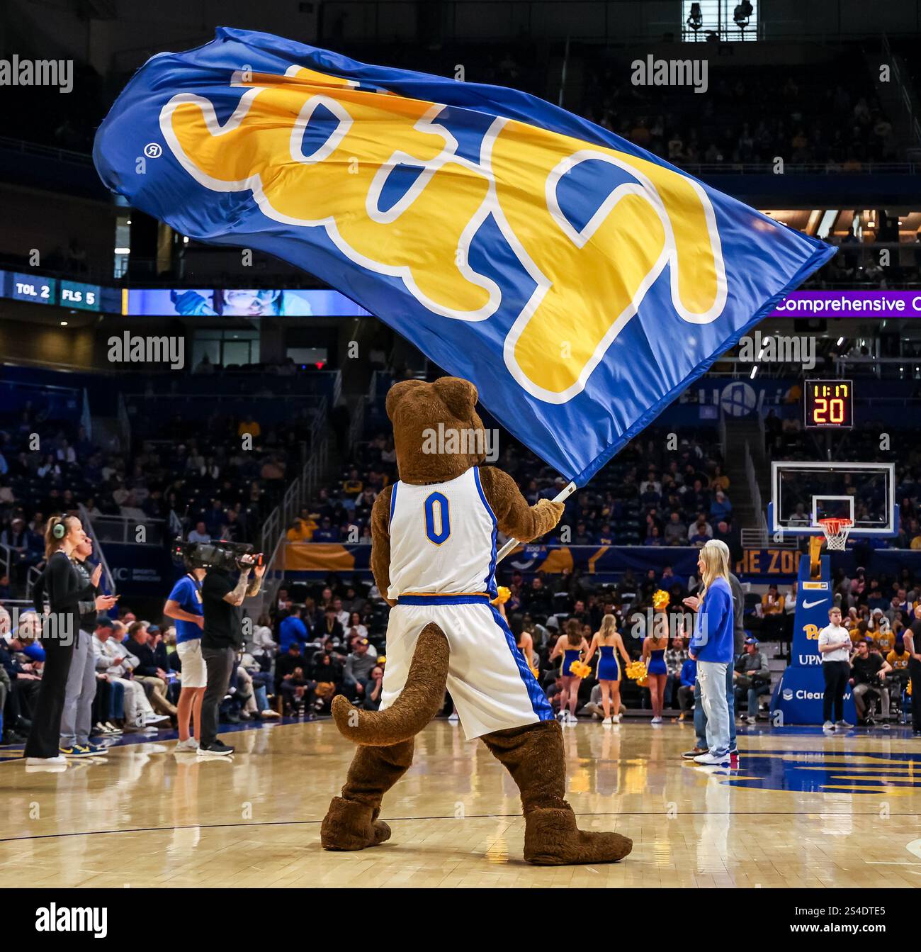 January 11, 2025: Pitt Panthers mascot Roc waves a Pitt flag during the ...