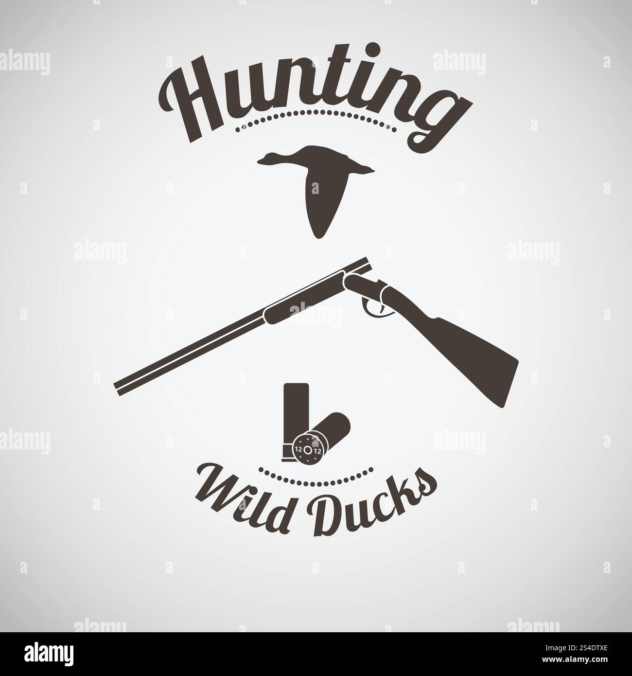 Hunting Vintage Emblem. Opened Hunting Gun With Ammo and Flying Duck ...