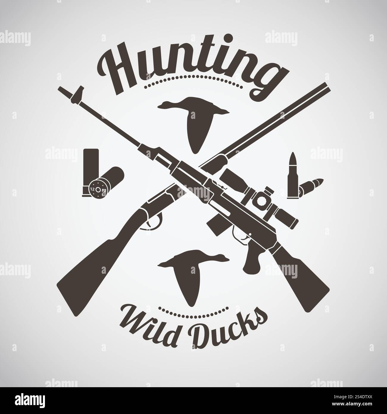 Hunting Vintage Emblem. Crossed Hunting Gun And Rifle With Ammo and ...