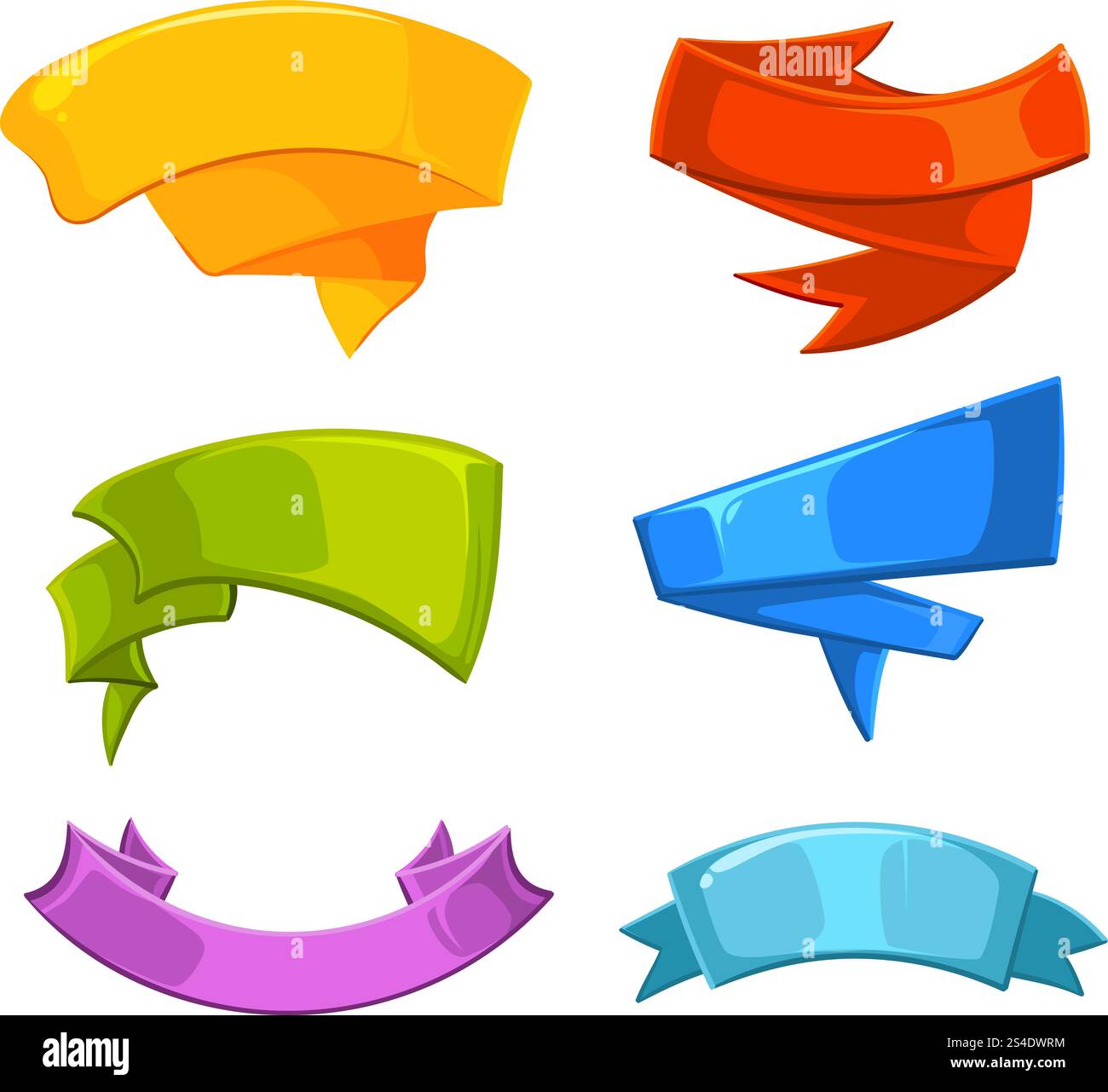 Horizontal cartoon scroll ribbon banners vector. Set of colored ribbon ...