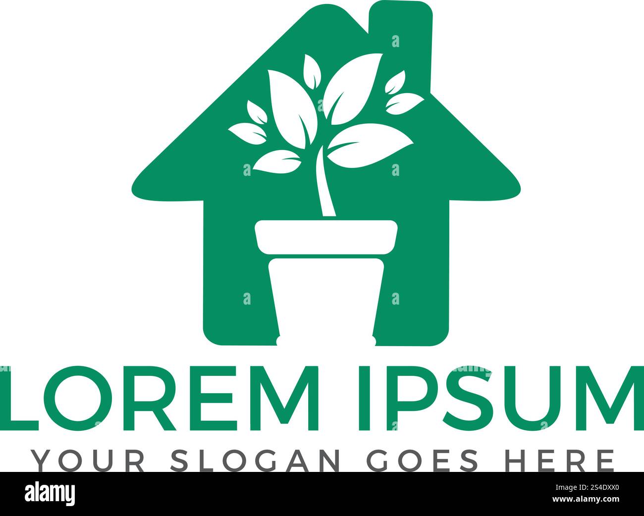 Flower pot and plant logo. Growth vector logo. Eco house shaped sign ...