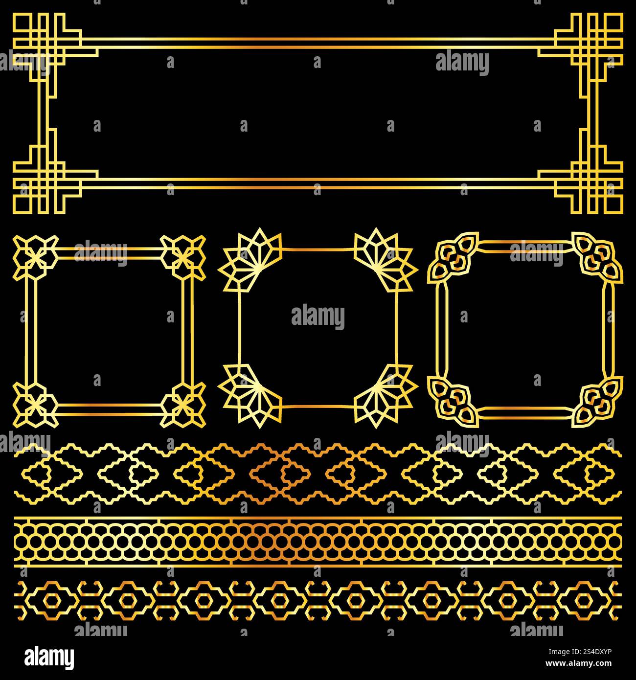 Golden vector asian, korean, chinese, japanese retro frames ...