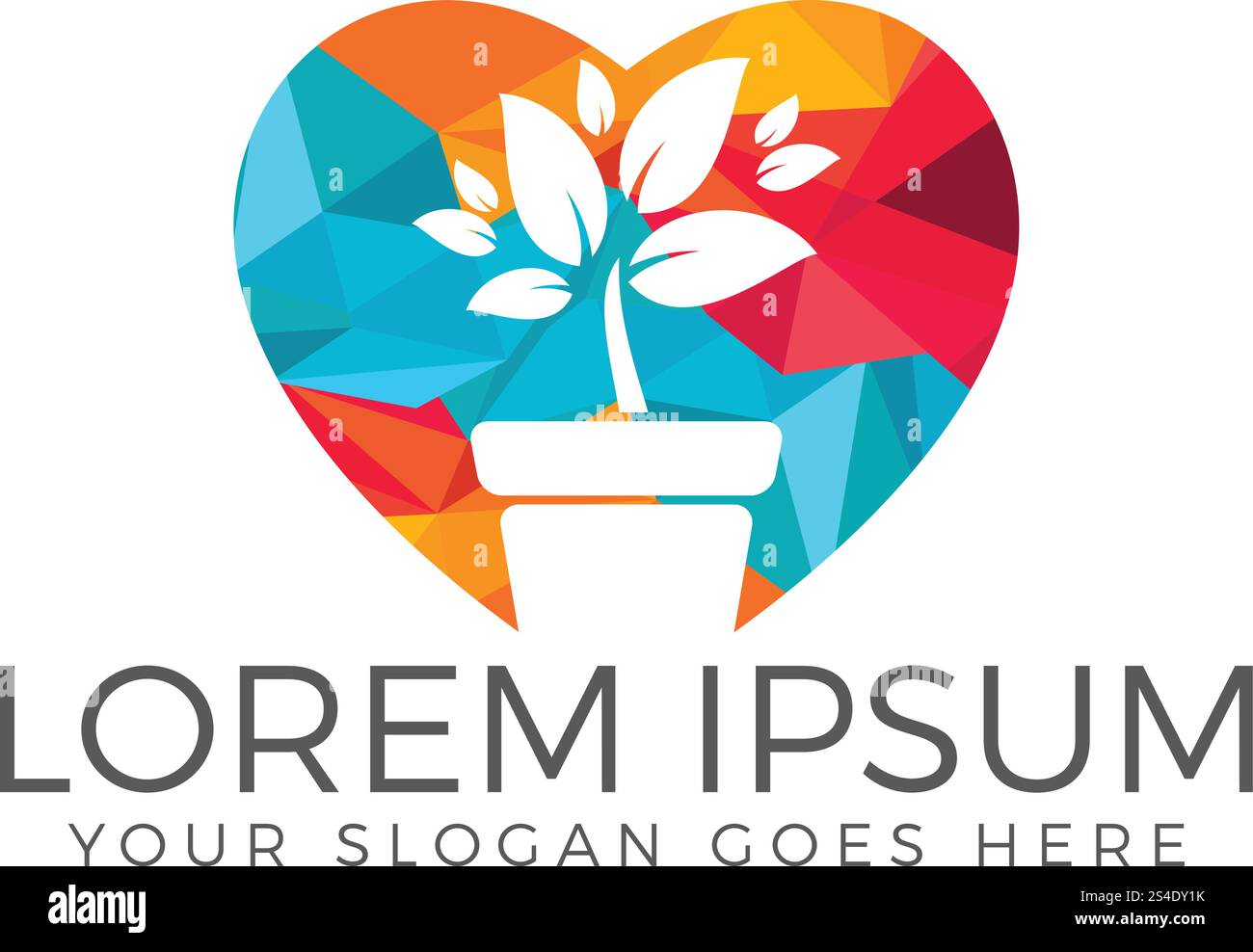 Flower pot and plant logo. Growth vector logo. Heart shaped sign Stock ...