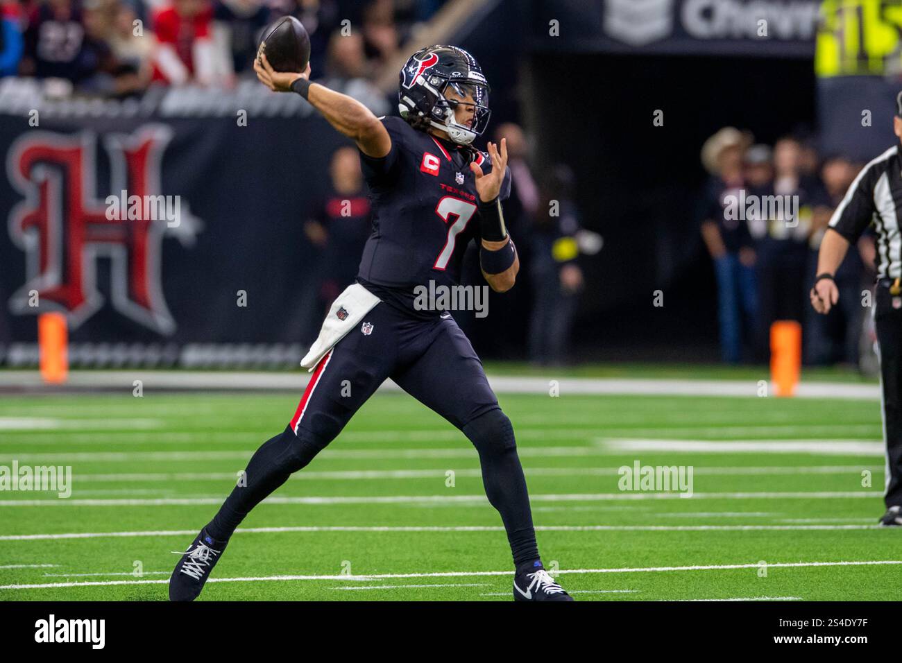 USA. 11th Jan, 2025. January 11, 2025: Houston Texans quarterback C.J. Stroud (7) throws a pass ...