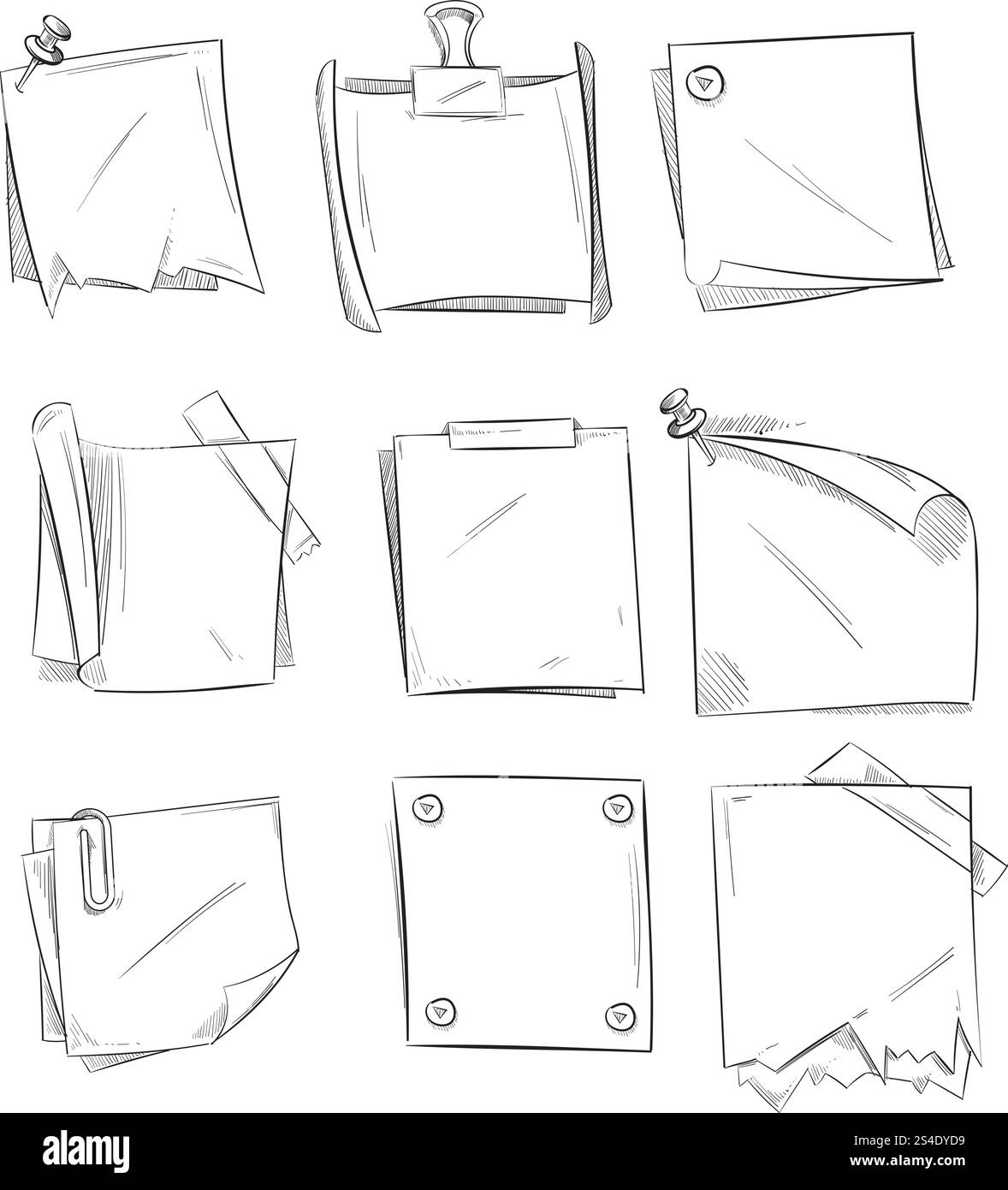 Doodle memo, hand drawn notepaper, art school sketch papers vector ...