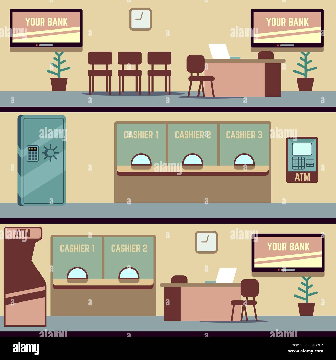 Empty bank office interior vector illustration. Interior of lobby bank ...