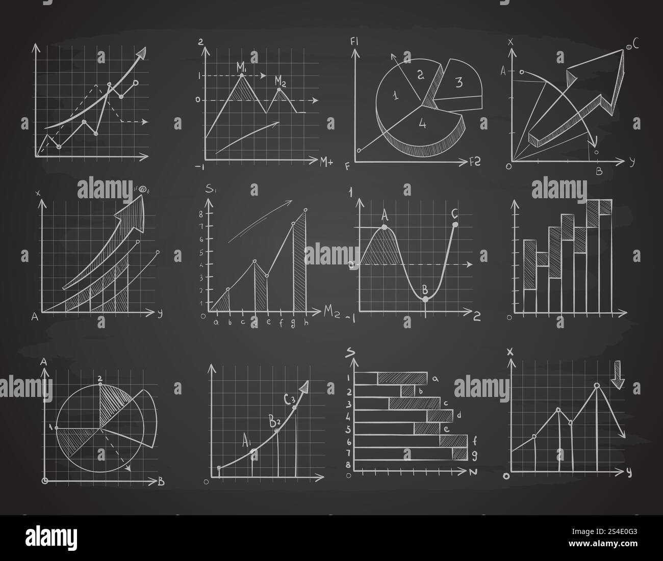 Hand drawing business statistics data graphs, social charts, chalk ...