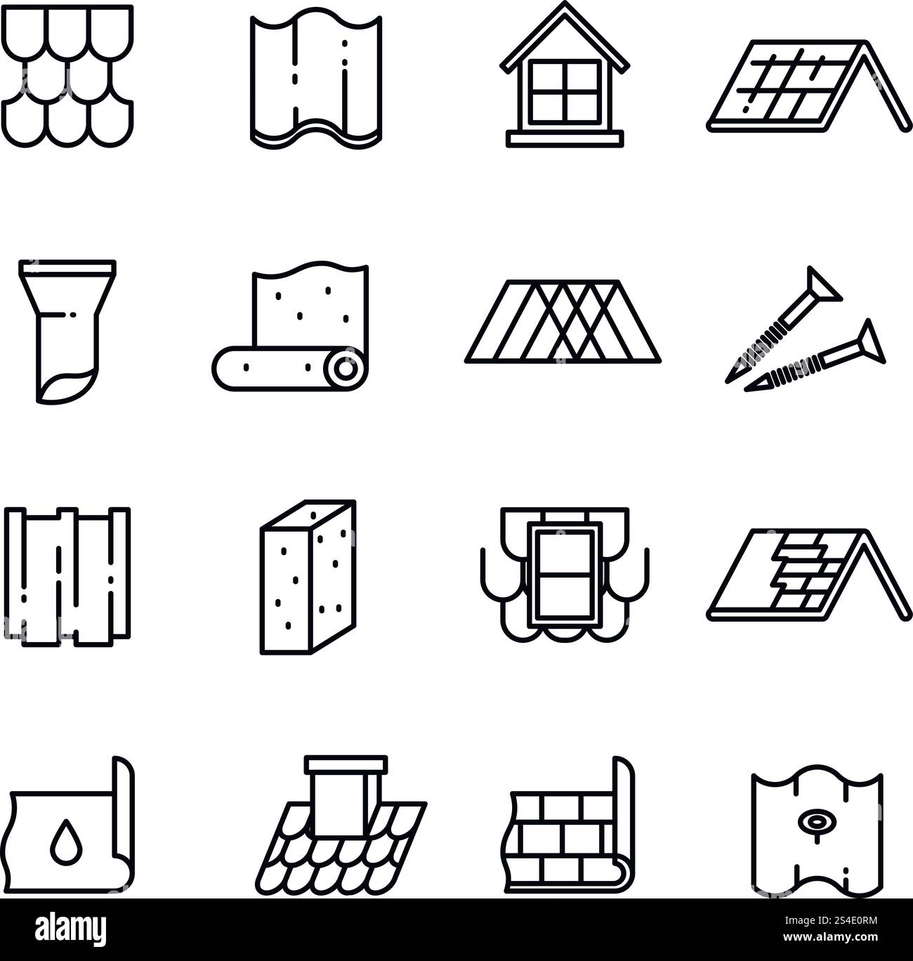 Roof, housetop construction materials, waterproofing thin vector icons ...
