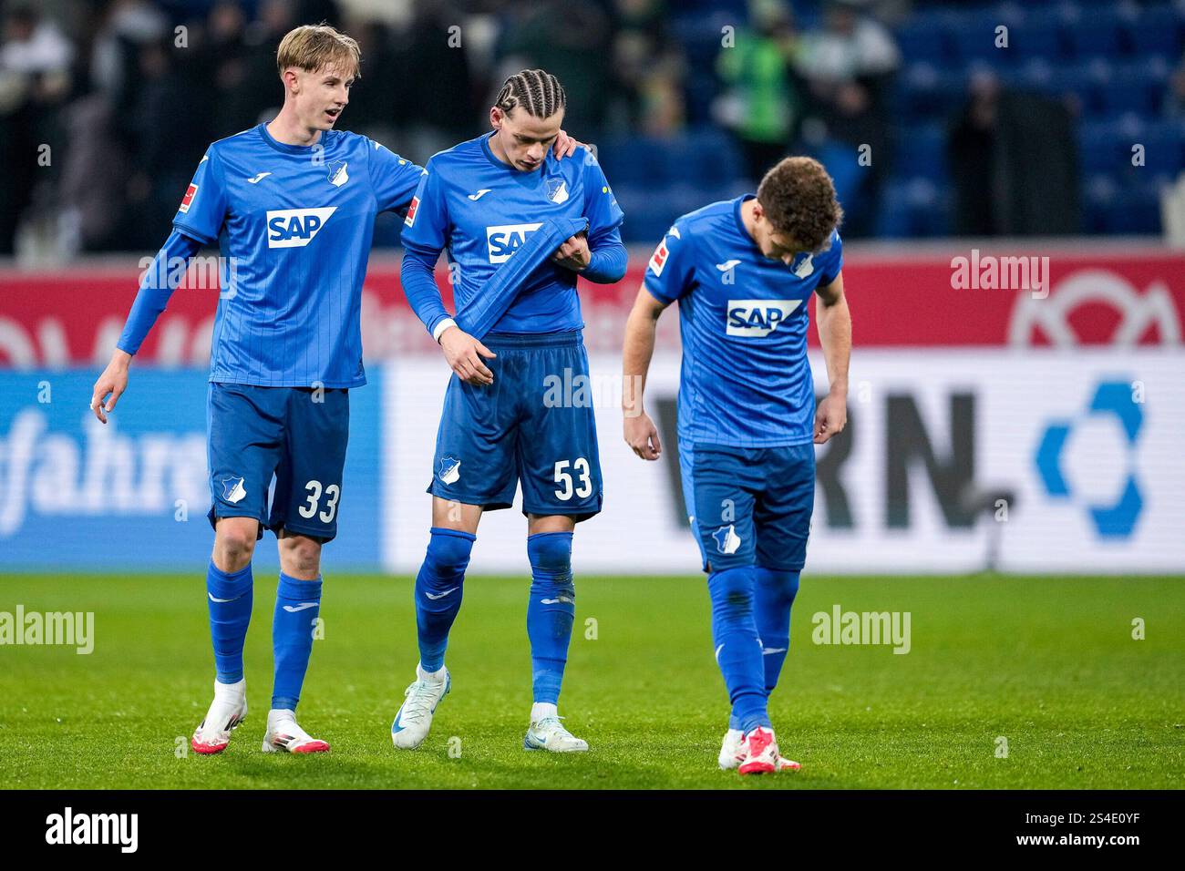 Sinsheim, Deutschland. 11th Jan, 2025. v.li.: Max Moerstedt (Hoffenheim, 33), Erencan Yardimci ...