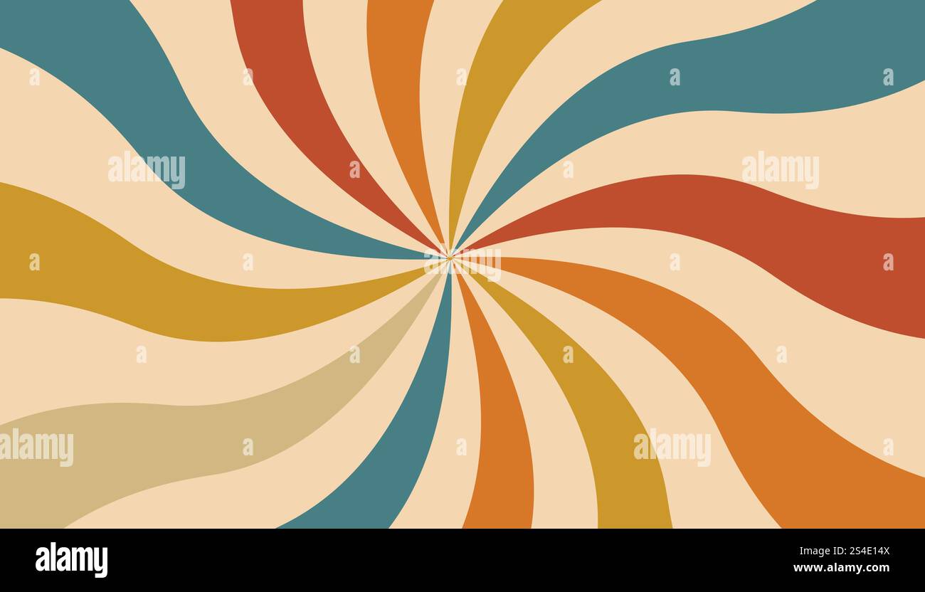 Colorful retro wavy rays background. Vintage striped groovy wallpaper ...