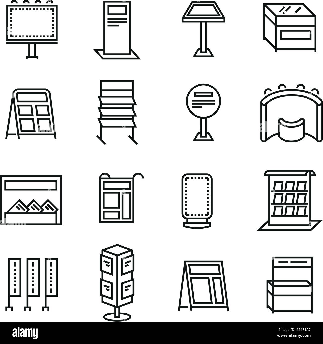 Exhibition banner stands, promo display line vector icons. Set of ...