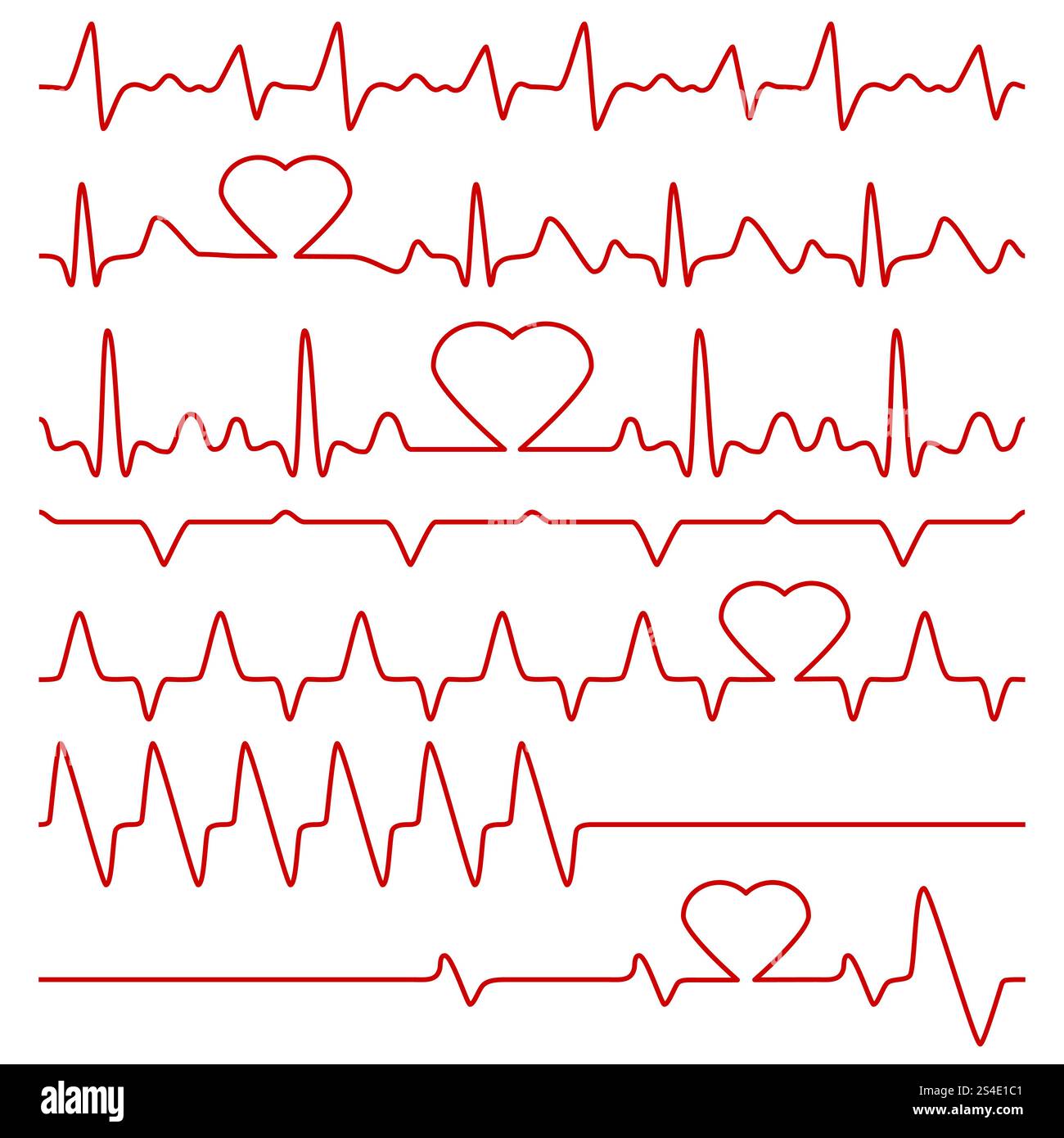 Cardiogram and pulse vector symbols with heart shape. Medical ...