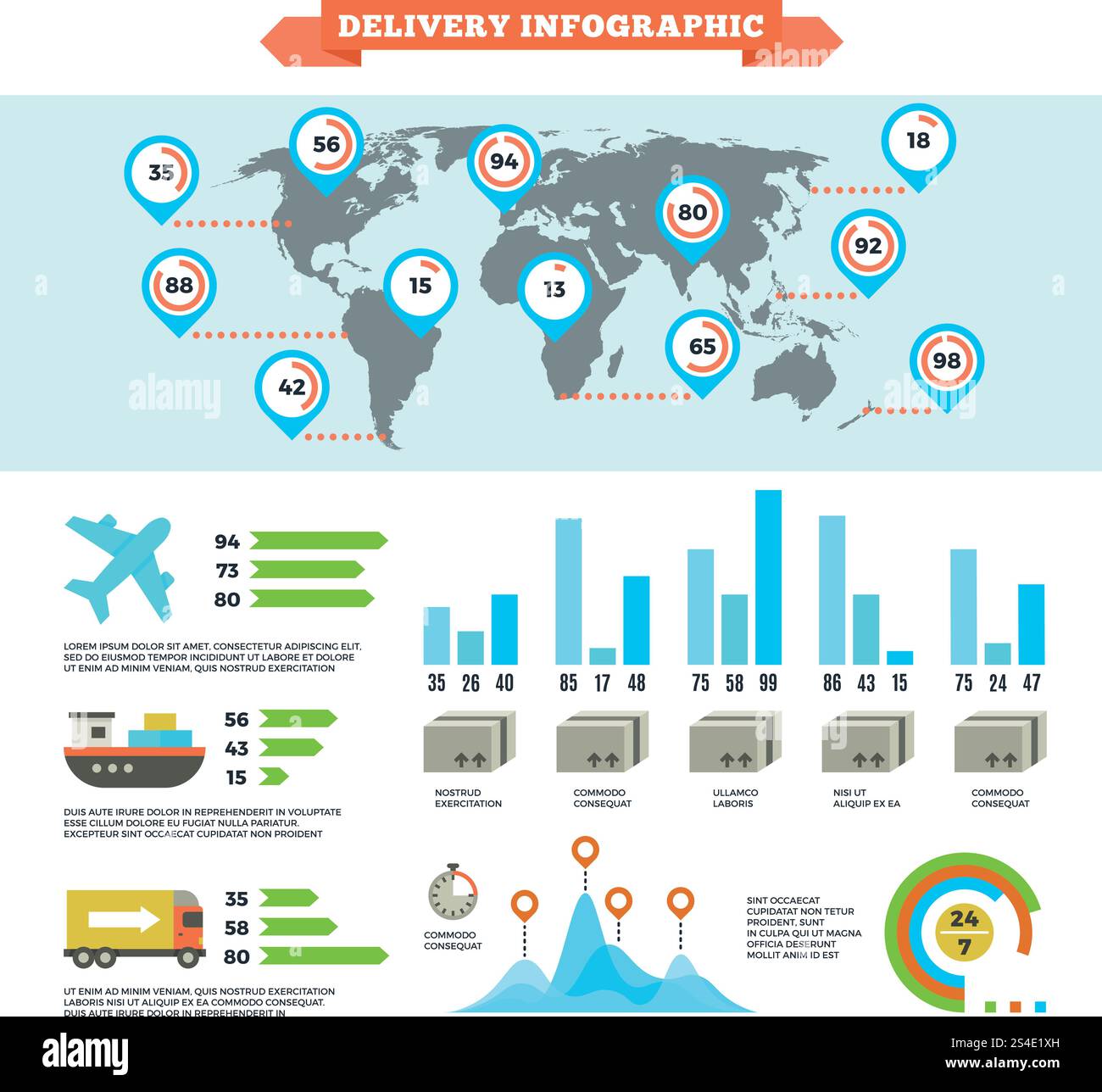 Logistics delivery shipping and cargo loading vector infographic with ...