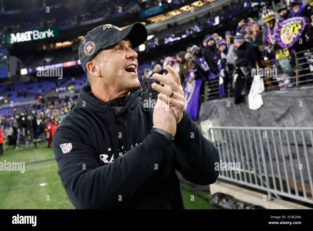 Baltimore, MD, USA. 11th Jan, 2025. Baltimore Ravens head coach John ...