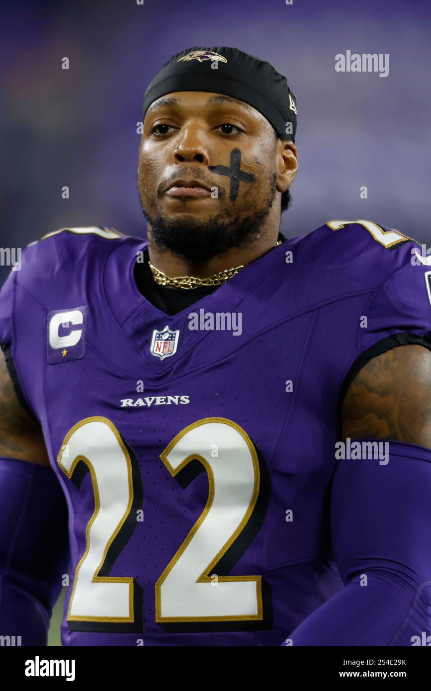 Baltimore, MD, USA. 11th Jan, 2025. Baltimore Ravens running back ...