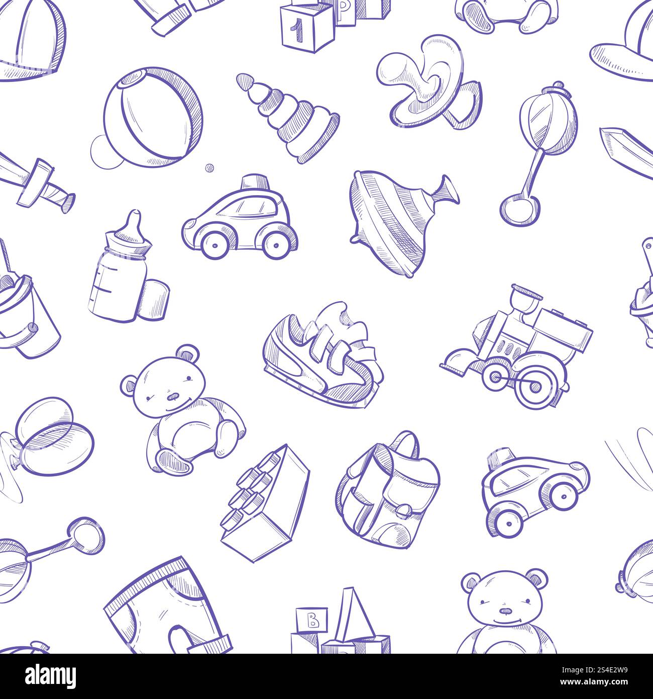 Children doodle vector background with toys. Cute hand drawn kids ...