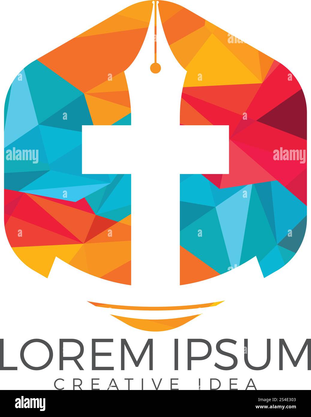 Christian church vector logo design. Crucifixion and pen nib icon ...