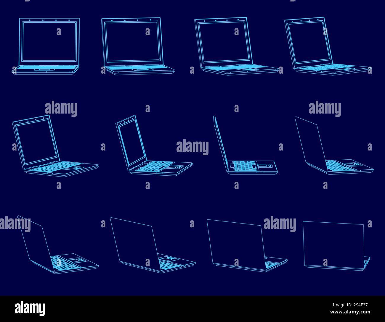 Series of blue laptop images are shown in a row. The laptops are all ...
