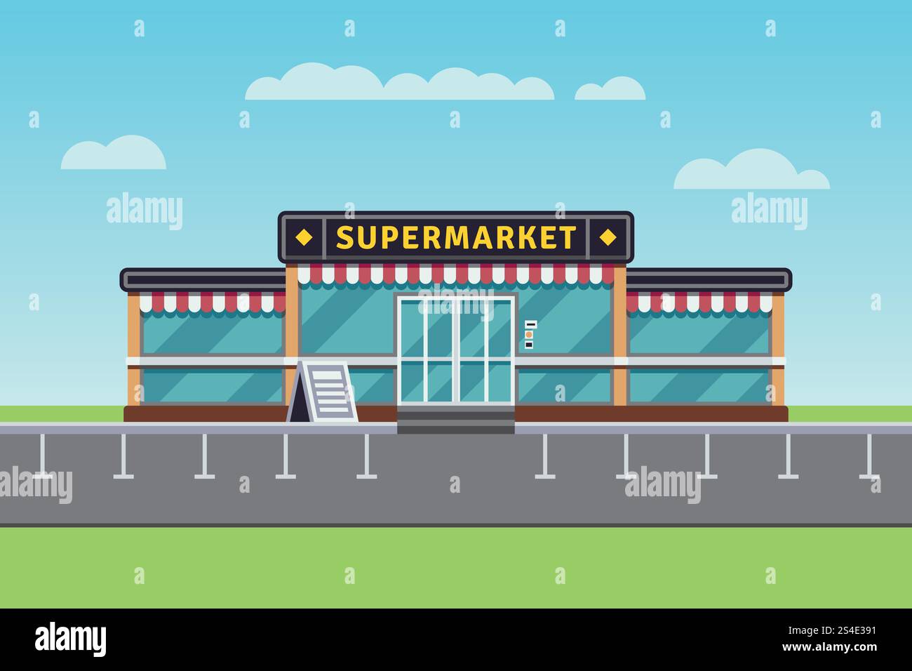 Supermarket building, shopping market, mall vector illustration. Big ...