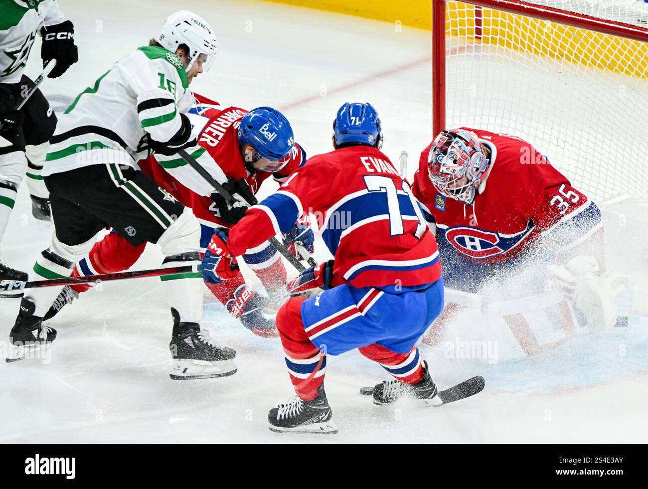 Dallas Stars' Sam Steel (18) moves in on Montreal Canadiens goaltender ...