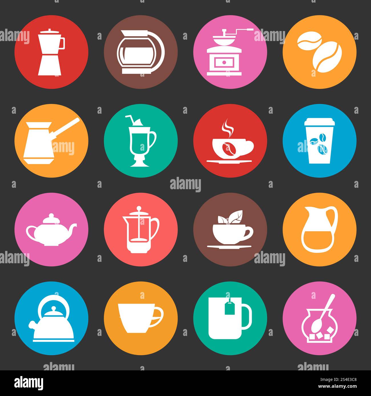 Colorful coffee vector icons set. Cappuccino cup and drink espresso ...
