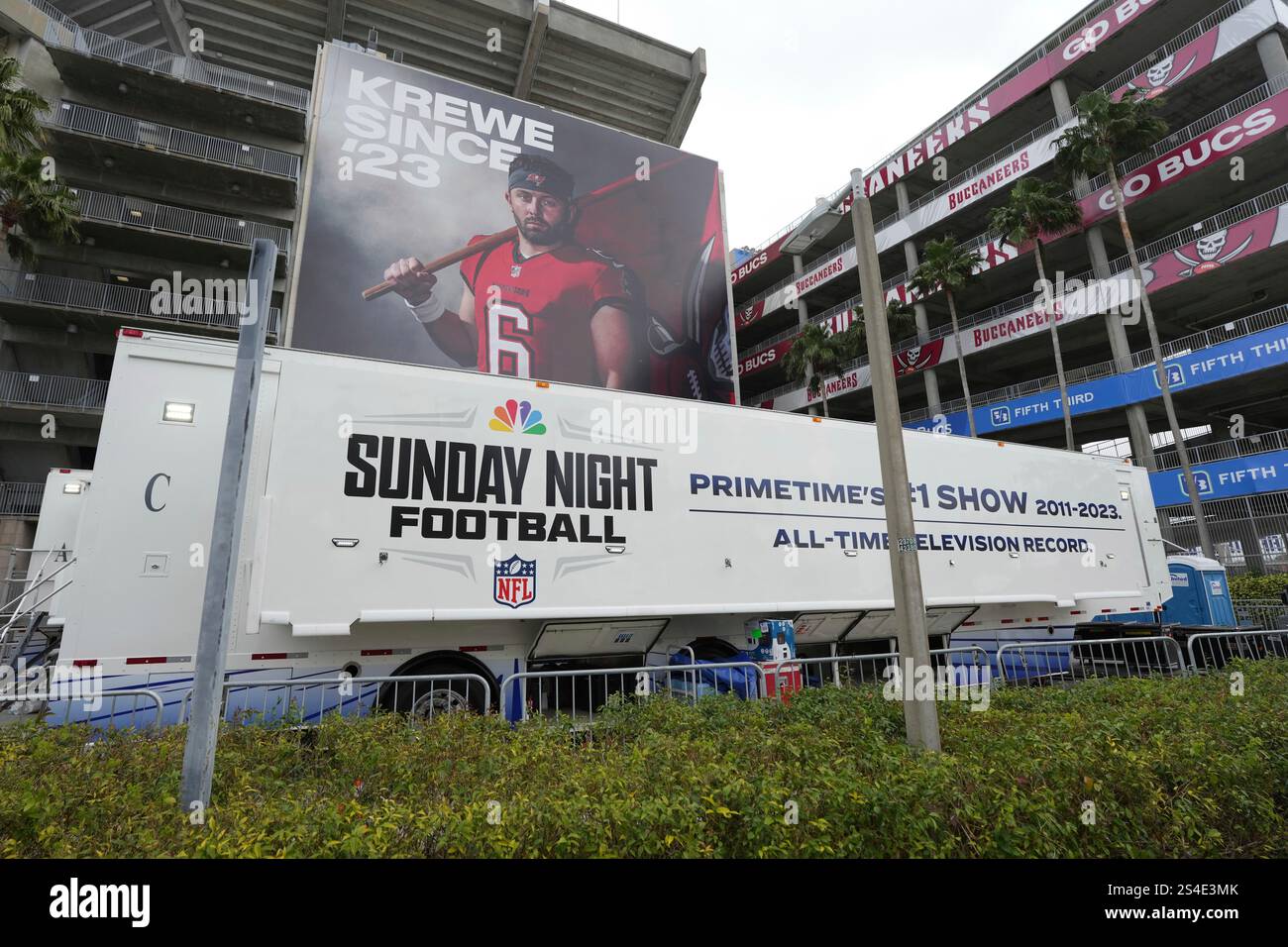 NBC Sunday Night Football truck and mural of Tampa Bay Buccaneers ...