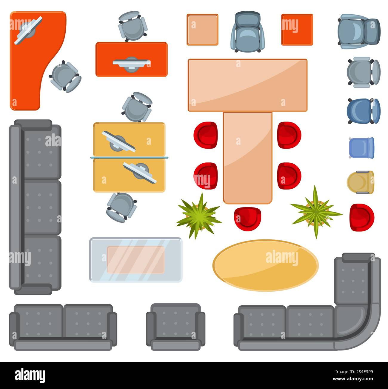 Top view interior furniture icons flat vector icons. Projection ... Top view interior furniture icons flat vector icons. Projection ...