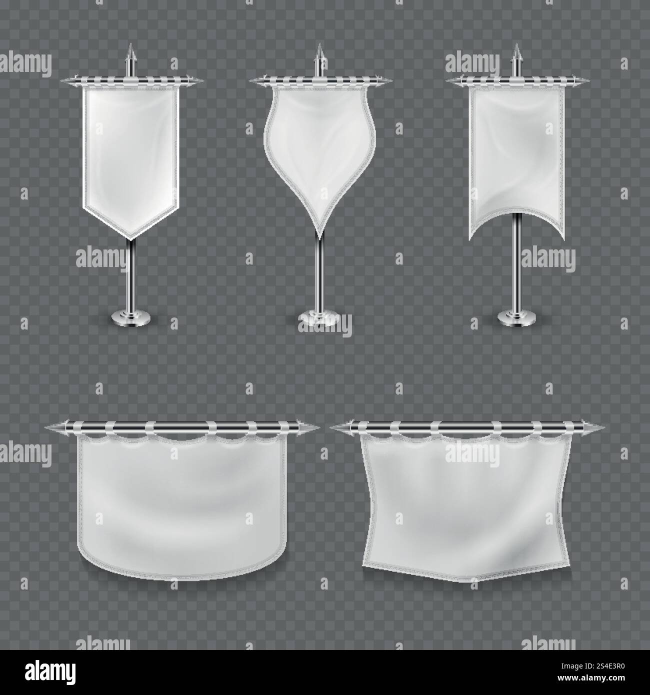 White blank medieval standard fabric flag banners vector set. Empty ...