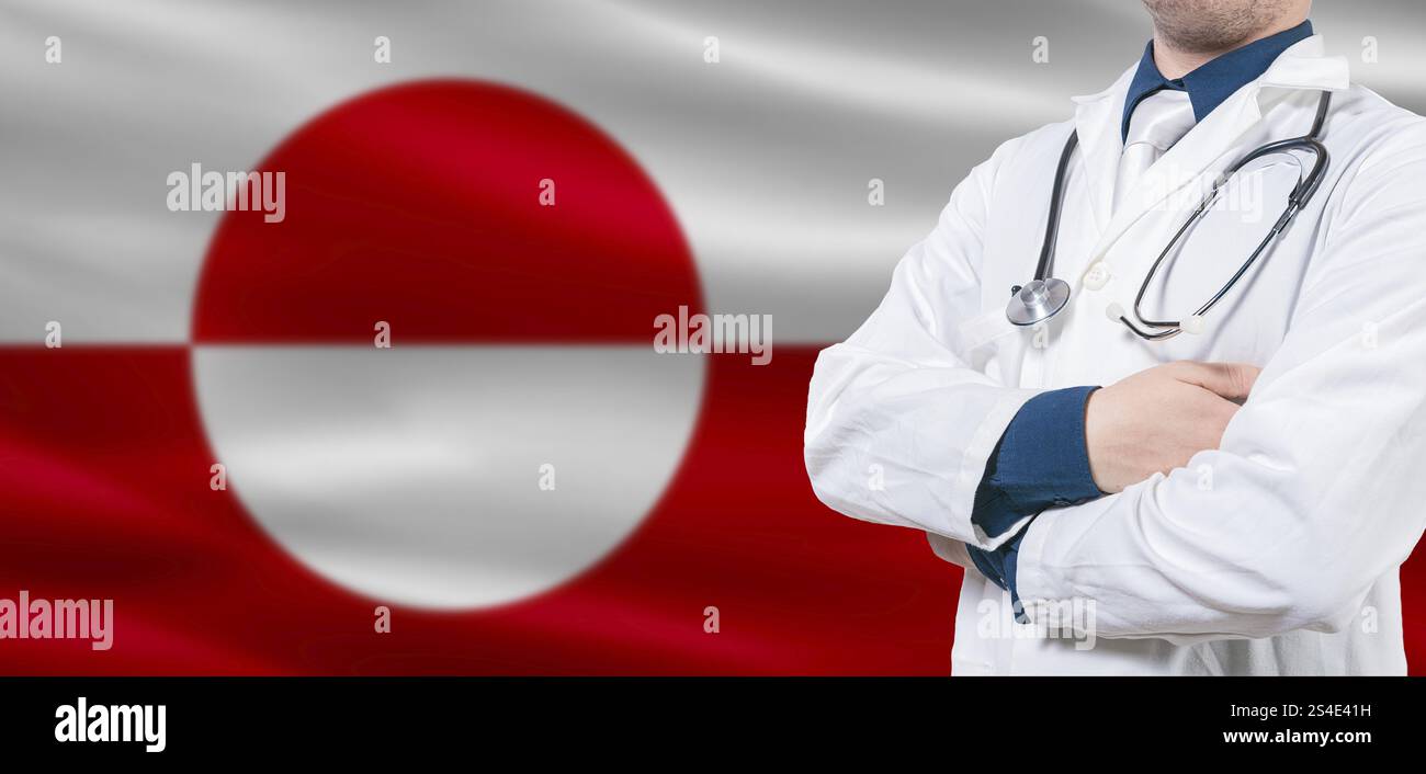 Greenland Health Care concept. Male doctor on Greenland flag. Doctor ...