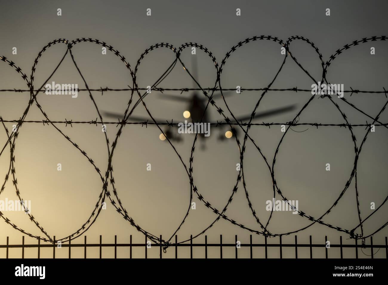 Symbolic image security at the airport, outer fence at Duesseldorf ...